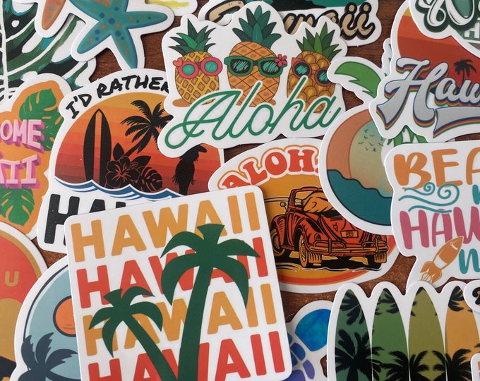 Hawaii Stickers, 50 Beach Theme Tropical Waterproof Vinyl Decals for ...
