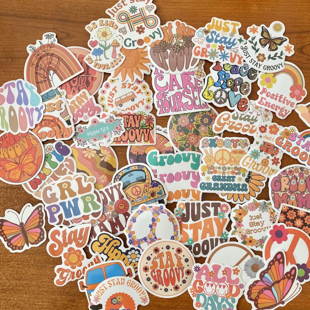 Boho Hippie Groovy Stickers Sets of 50 or 100, Vinyl Retro Peace Love ...
