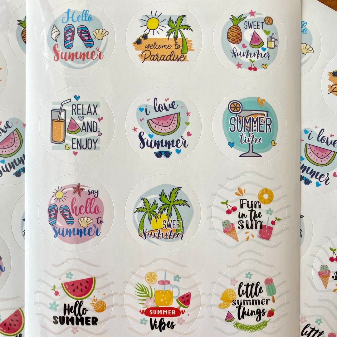 Summer Tropical Drink Beach Round Sticker Sheet, Summer Craft Stickers ...