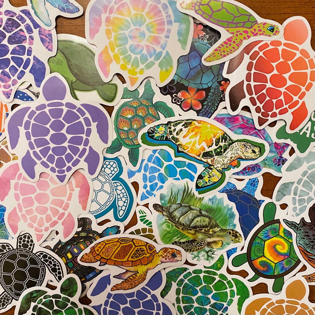 Sea Turtle Sticker Set of 25 or 50 Waterproof Turtle Decals for Water ...