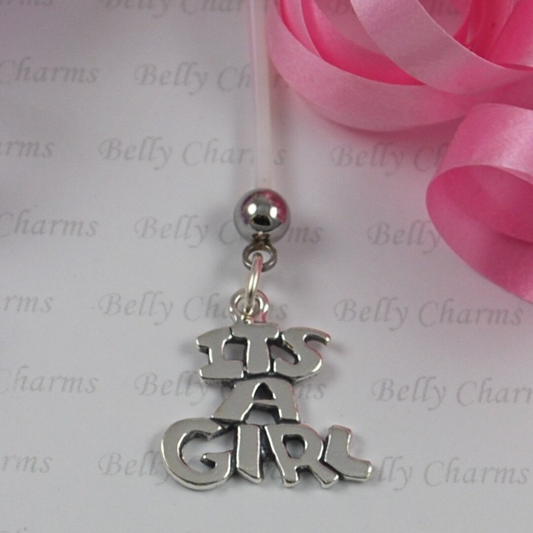 Pregnancy Belly Button Ring, It's a Girl Sterling Silver Charm ...
