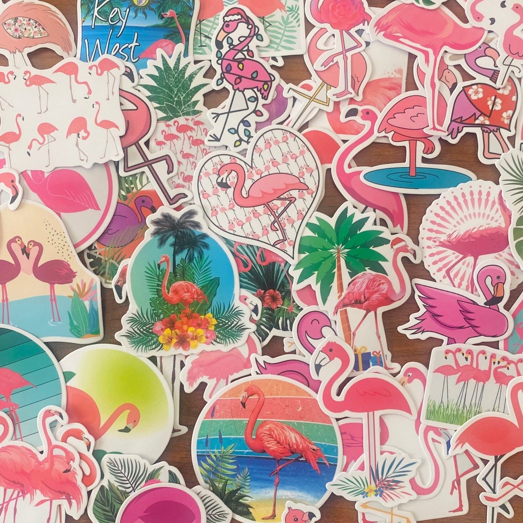 Pink Flamingo Sticker Set of 25 or 50, Waterproof Stickers Beach Summer ...
