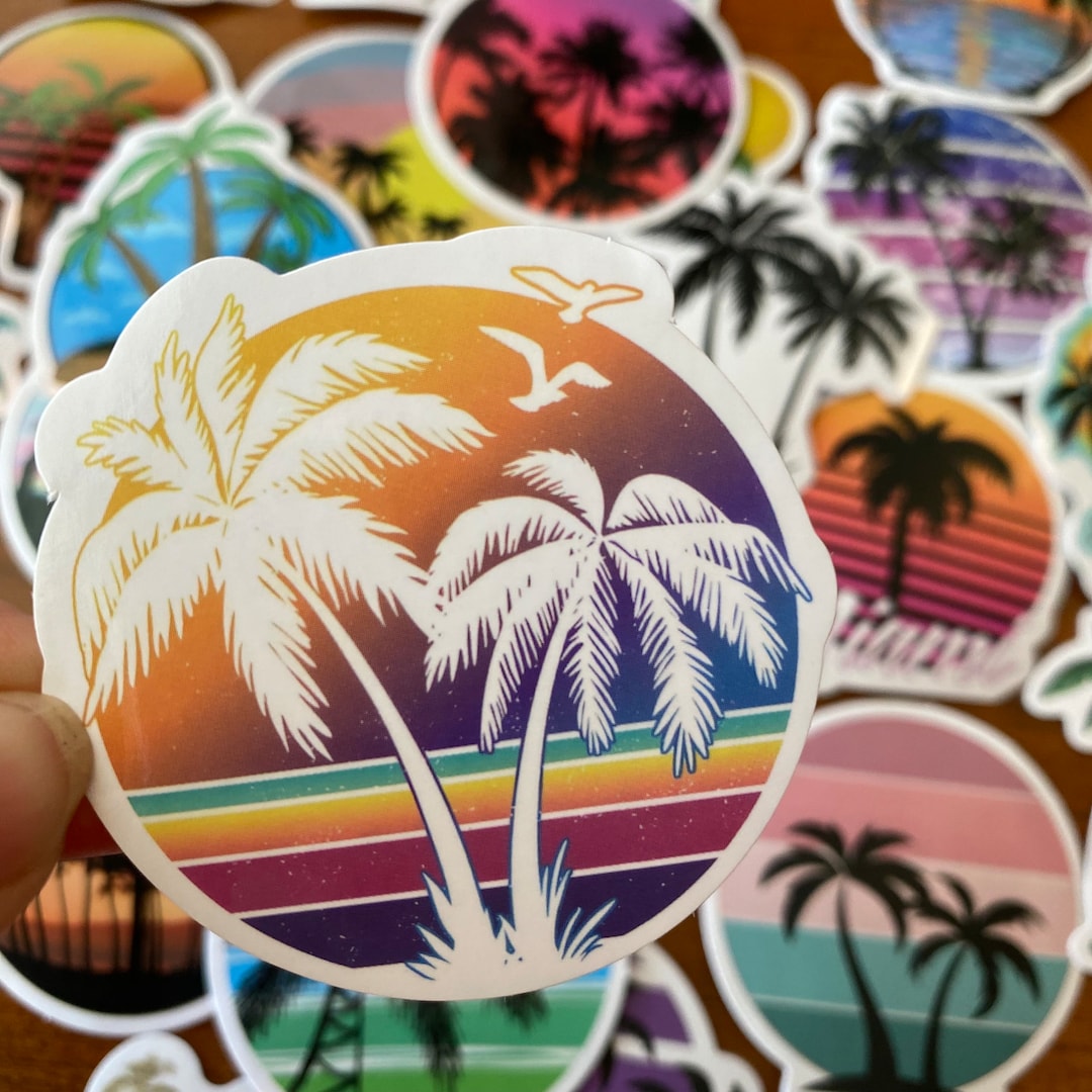 Palm Tree Coconut Tree Tropical Miami Waterproof Sticker Set, Palm Tree ...