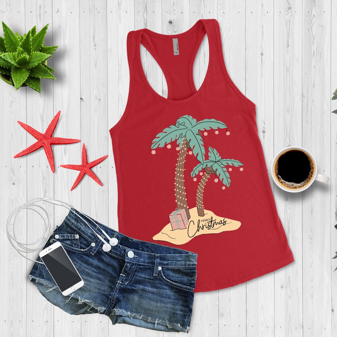 Beach Palm Tree Christmas Workout Tank Top, Tropical Merry Christmas ...