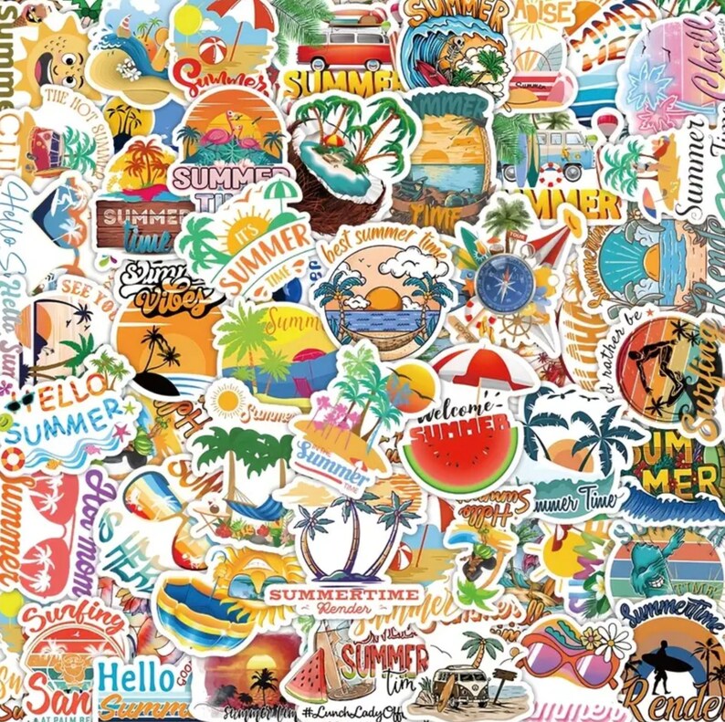 Beach Tropical Summer Stickers Beach Theme Set of 50 Vinyl - Etsy