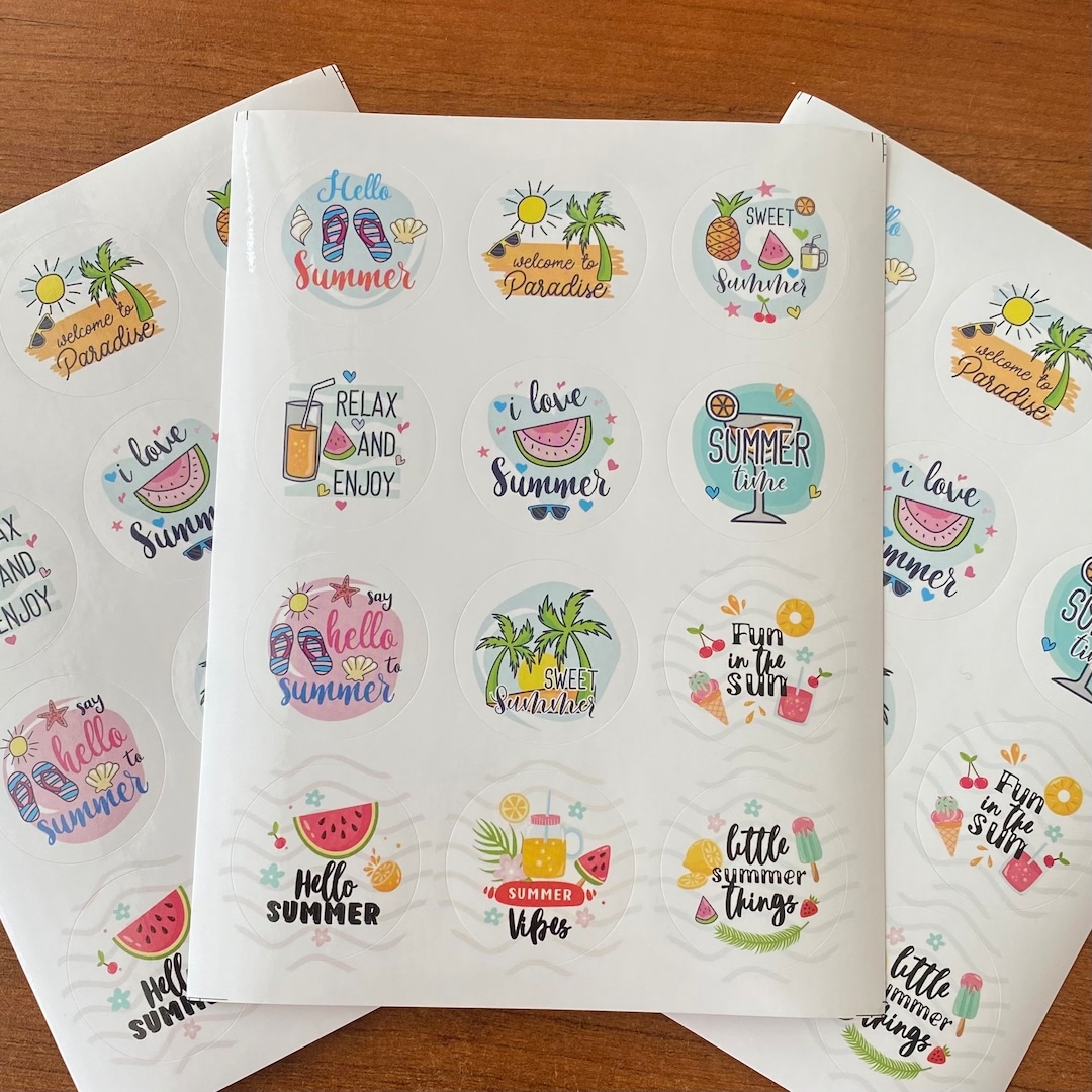 Summer Tropical Drink Beach Round Sticker Sheet, Summer Craft Stickers ...