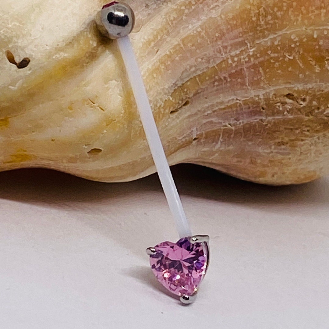 Pink Heart Crystal Pregnancy Belly Button Ring 14g ,long Flexible ...