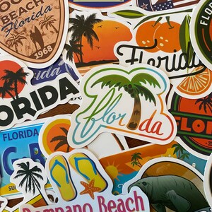 Florida Sticker Set of 50, Florida Cities, Beach, Tropical Waterproof ...