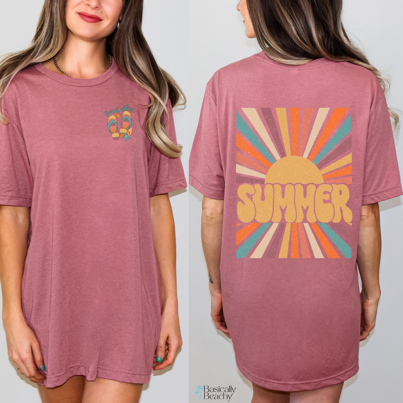 Summer Beach Vibes Front and Back Printed Softstyle Shirt, Beachy ...