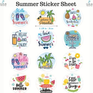 Summer Tropical Drink Beach Round Sticker Sheet, Summer Craft Stickers ...