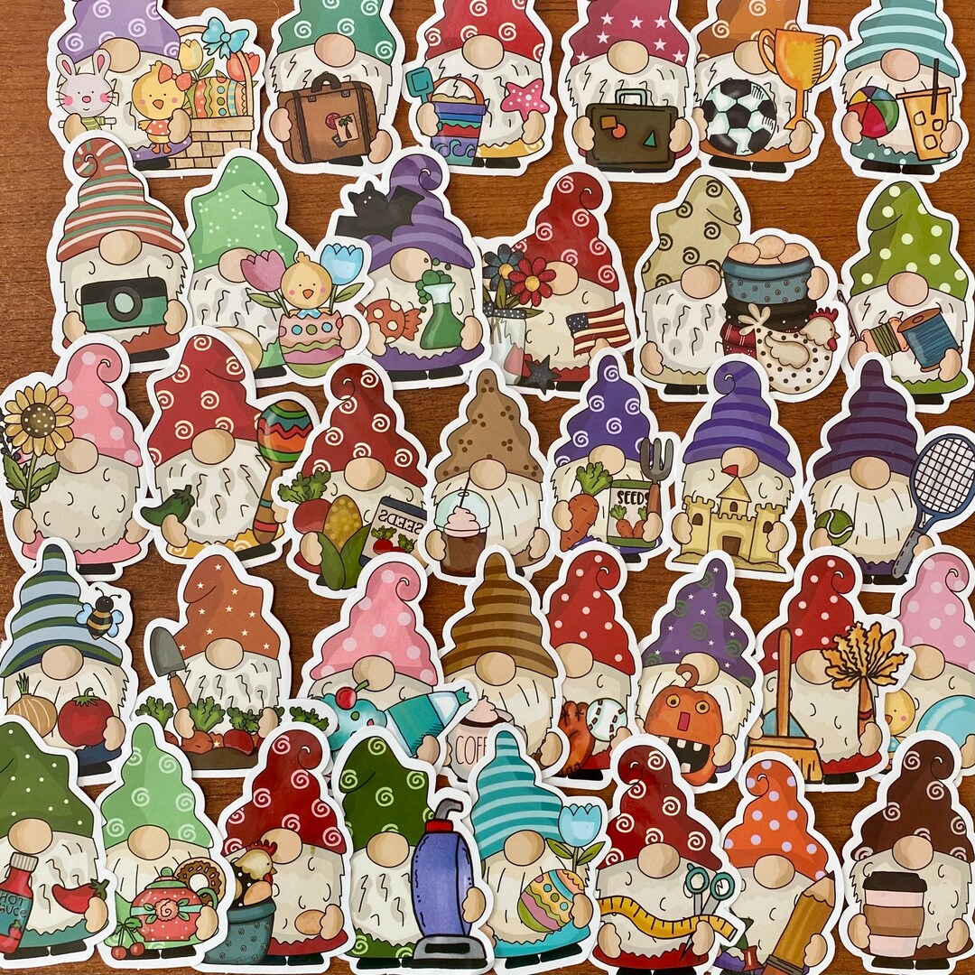 Gnome Sticker Set of 100 Cute Colorful Gnomes, Waterproof Gnome Decals ...