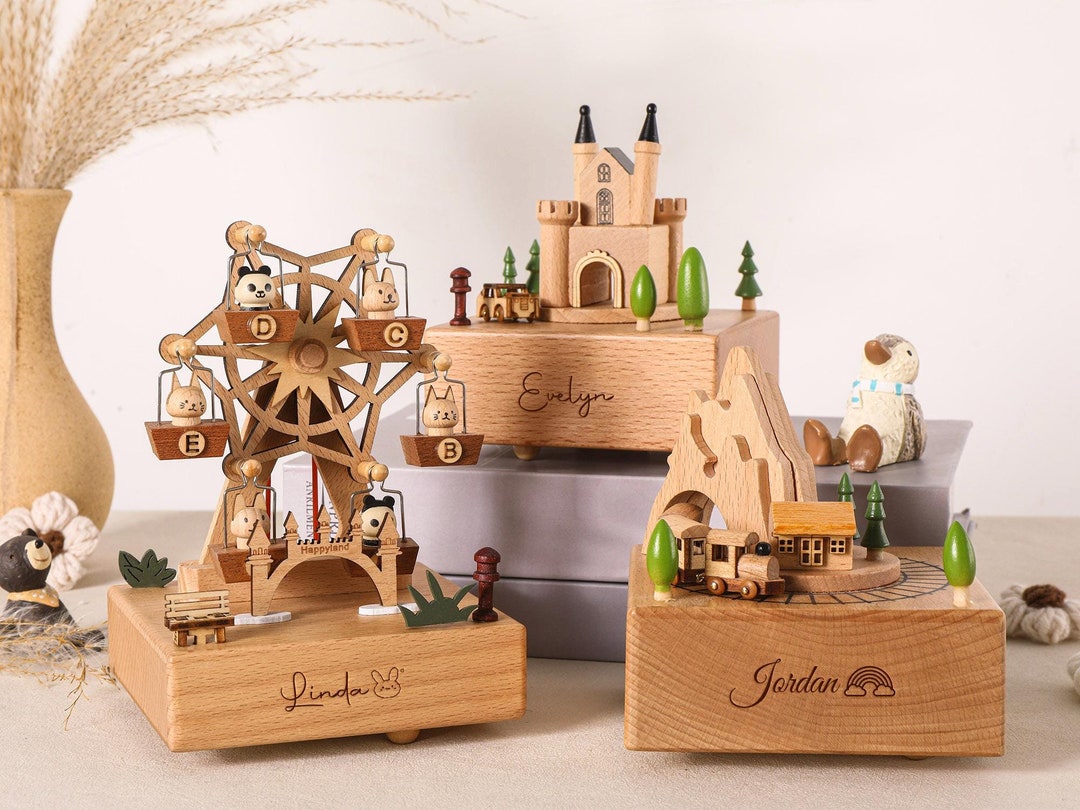 Personalized Wooden Train Music Box,musical Wooden Ballerina Carousel ...