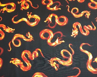 Blue Flying Dragons Fire Fabric Dragon Fire Dark Blue by Adenaj ...