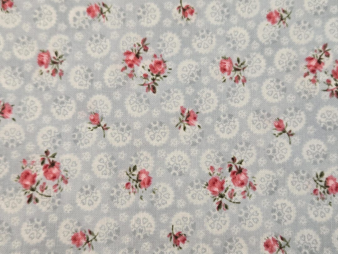 Pink Tiny Roses on Blue, MARY ROSE 9 Fabric Collection by Quilt Gate ...