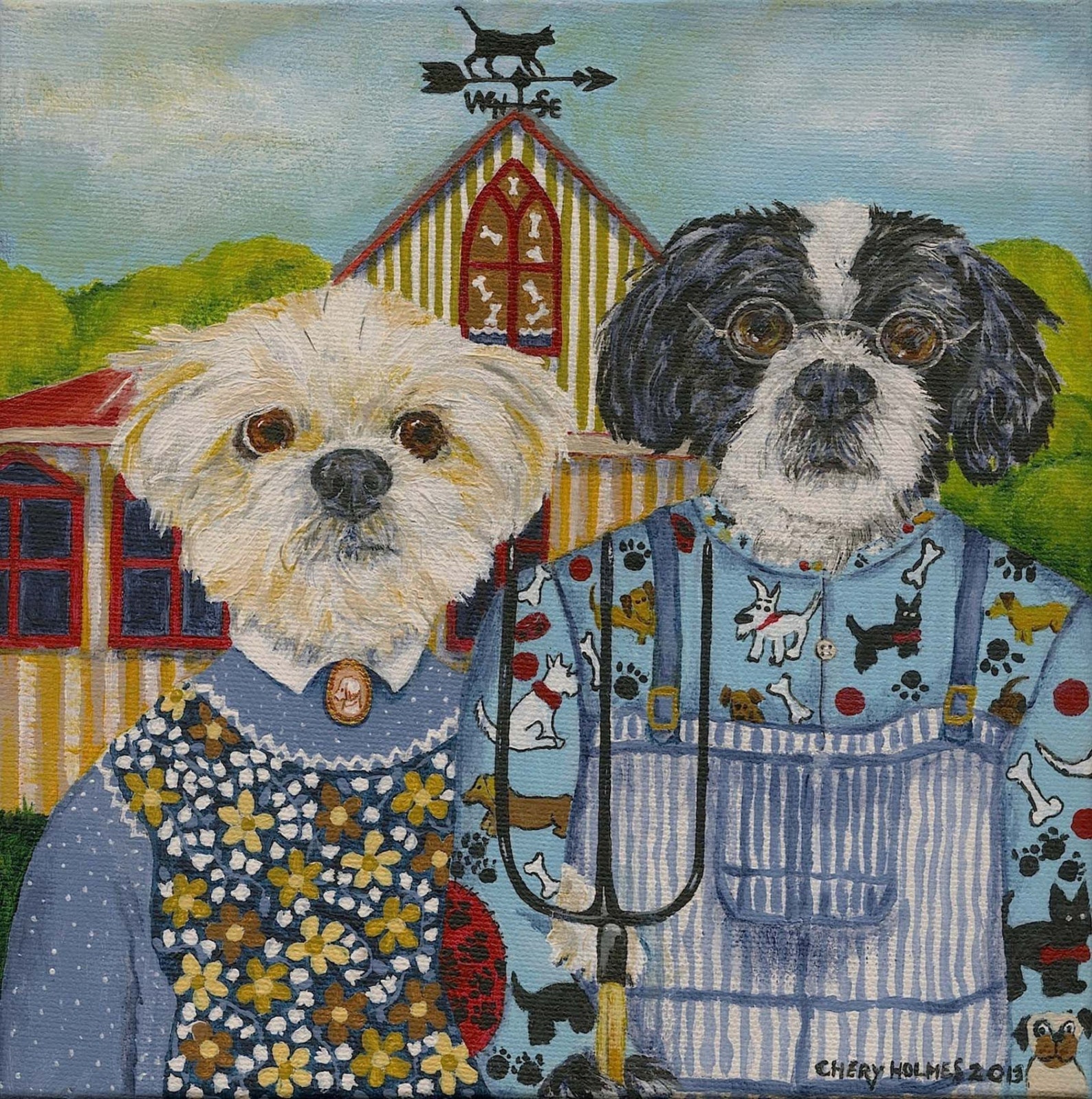 American Gothic Style Dog Commissioned Portrait Painting 8" X 8" - Etsy