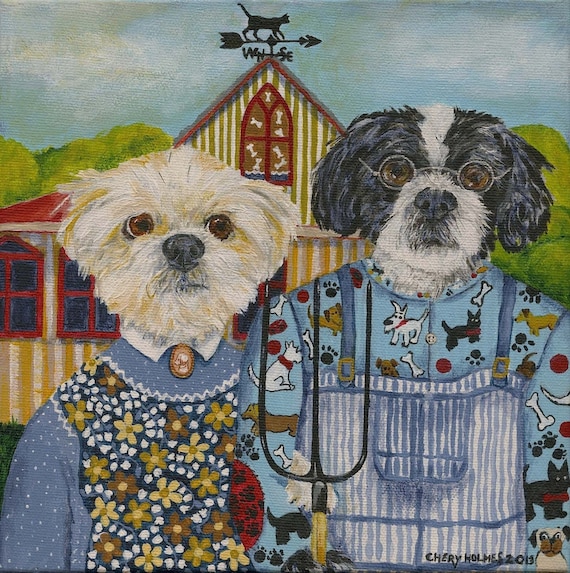 American Gothic Style Dog Commissioned Portrait Painting | Etsy Canada