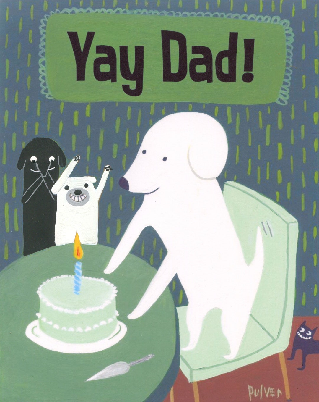 Father's Day Card - Whimsical Birthday Dog Card - Yay Dad - Funny White ...
