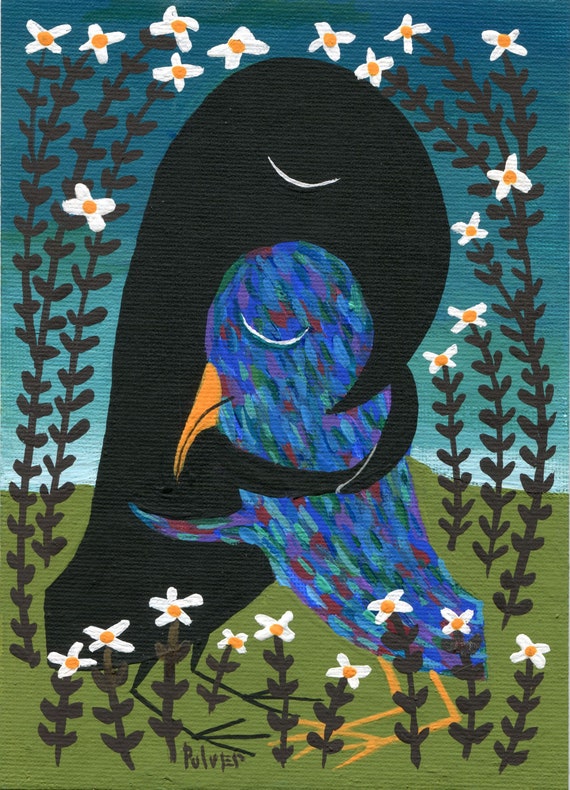 Crow Hugs Starling Print 'there There' Bird Folk - Etsy