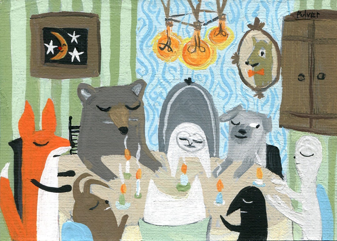 Animal and Alien Seance Art Print Fox, Bear, Owl, Dog, Alien Rabbit ...