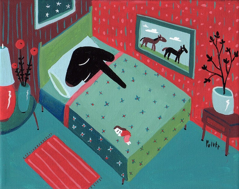Black Lab Art Print Dog IN BED 5x7 Animal Folk Art Print - Etsy