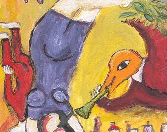 CAT Chagall Inspired Art ACEO Print Girl With Her CATS - Etsy