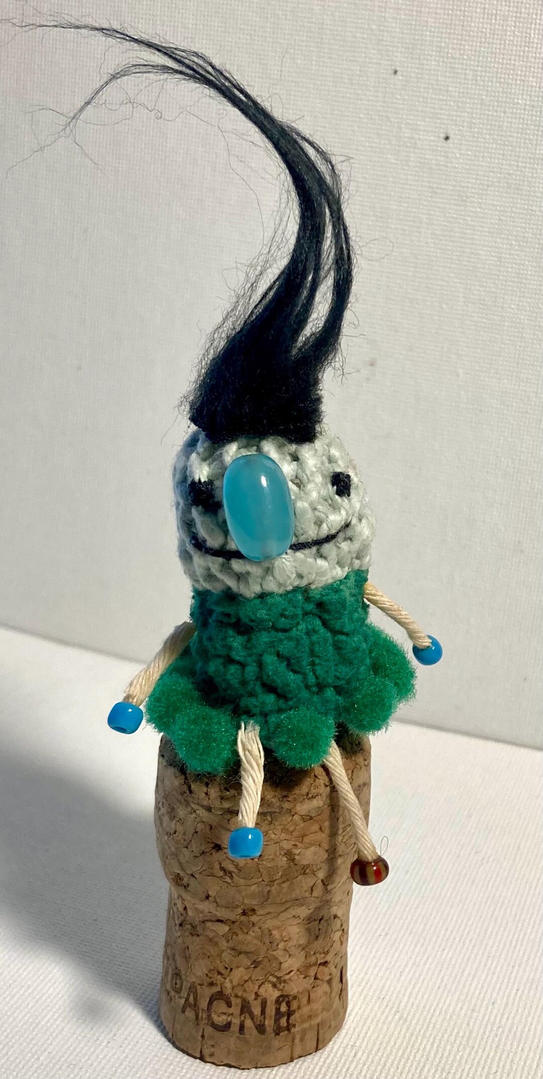 Tiny Wittle Art Doll Handmade Girl Folk Art Doll in Green Pompom Skirt ...