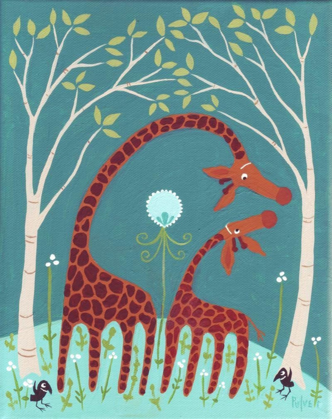 Giraffe Art Print - Whimsical Outsider Folk Artwork Wall Decor - Mother ...