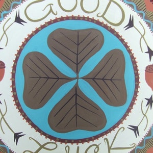 Good Luck Art Painting Round Lucky Mandala or Hex Sign Four Leaf Clover ...