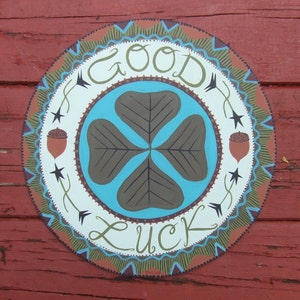 Good Luck Art Painting Round Lucky Mandala or Hex Sign Four Leaf Clover ...