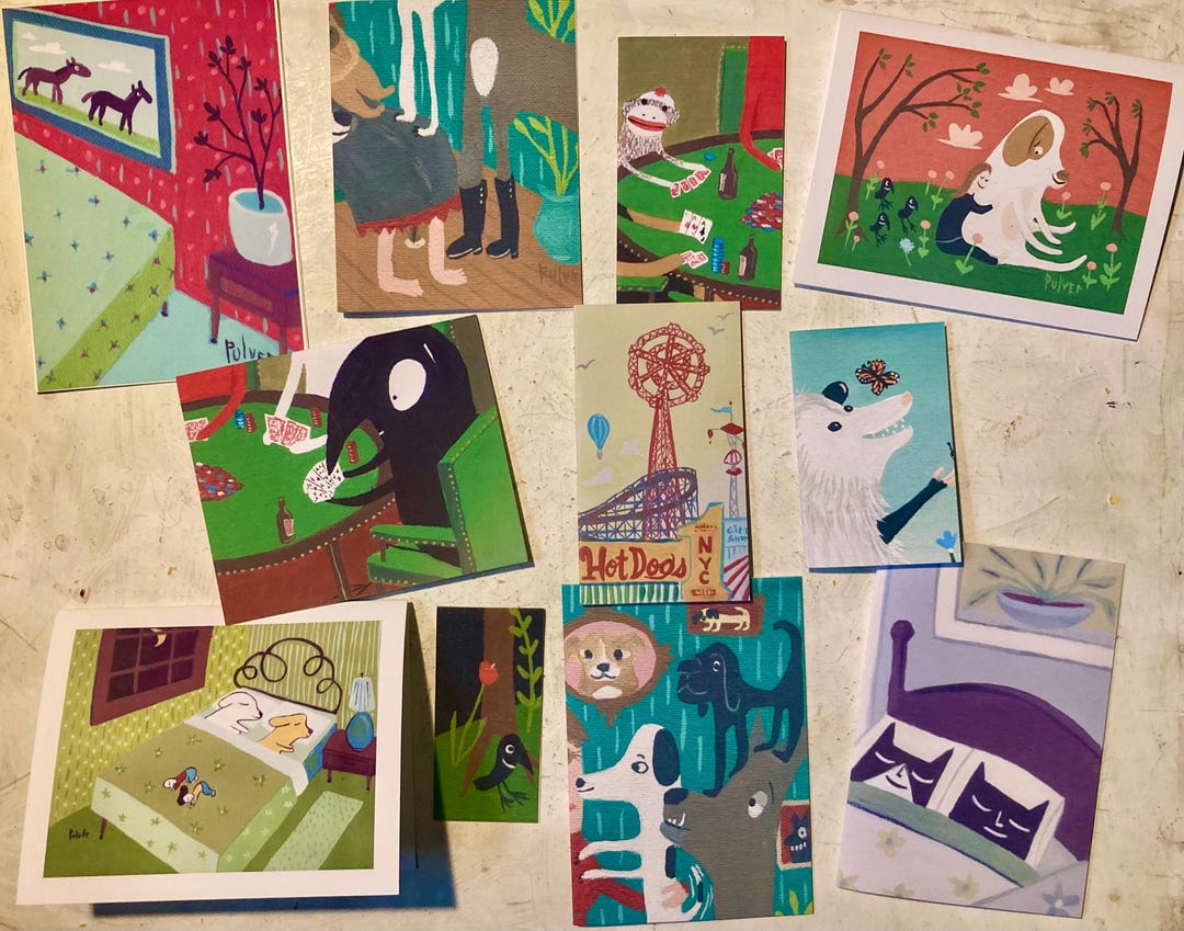 10 Animal Note Cards Fun Folk Art Greeting or Gift Cards Assorted Sizes ...