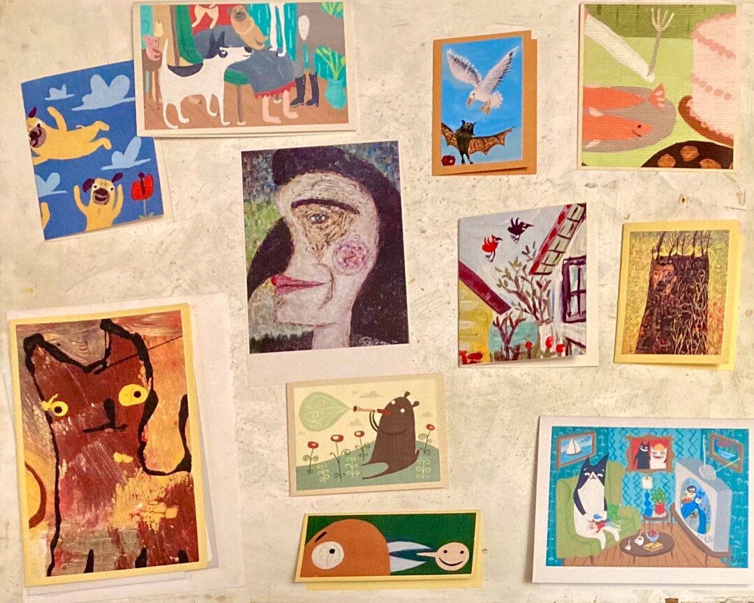 10 Animal Note Cards. Fun Folk Art Greeting Gift Cards Assorted Sizes ...