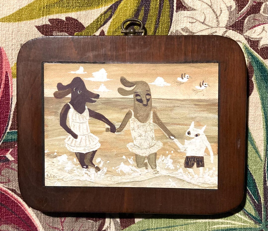 Lab Dogs at Beach Art Print - Labrador Retriever Print on Thick Vintage ...