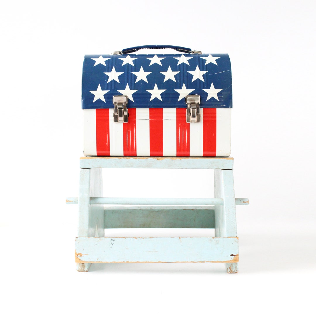 Vintage Flag Lunch Pail, American Flag Dome Lunchbox, Red White Blue ...