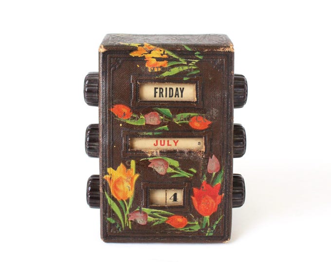Vintage Leather Perpetual Calendar: Hand-painted Floral Design - Etsy