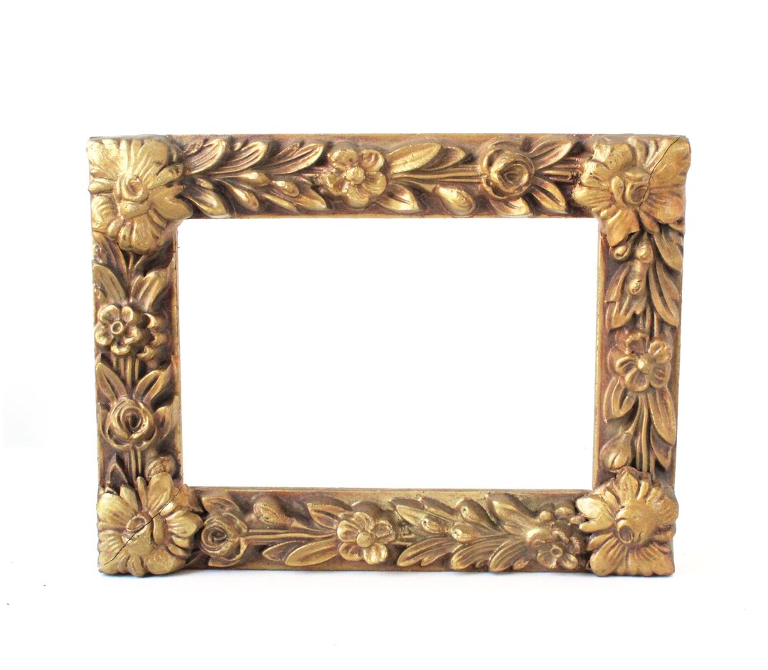 Vintage Gold Frame, Flowers and Leaves, Gold Gesso Frame, Floral Design ...