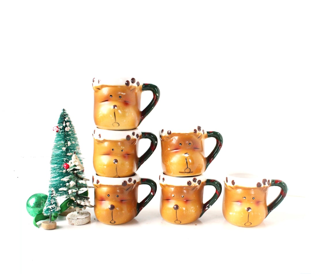 Vintage Christmas Reindeer Mugs, Miniature Mugs, Mini Mugs ...