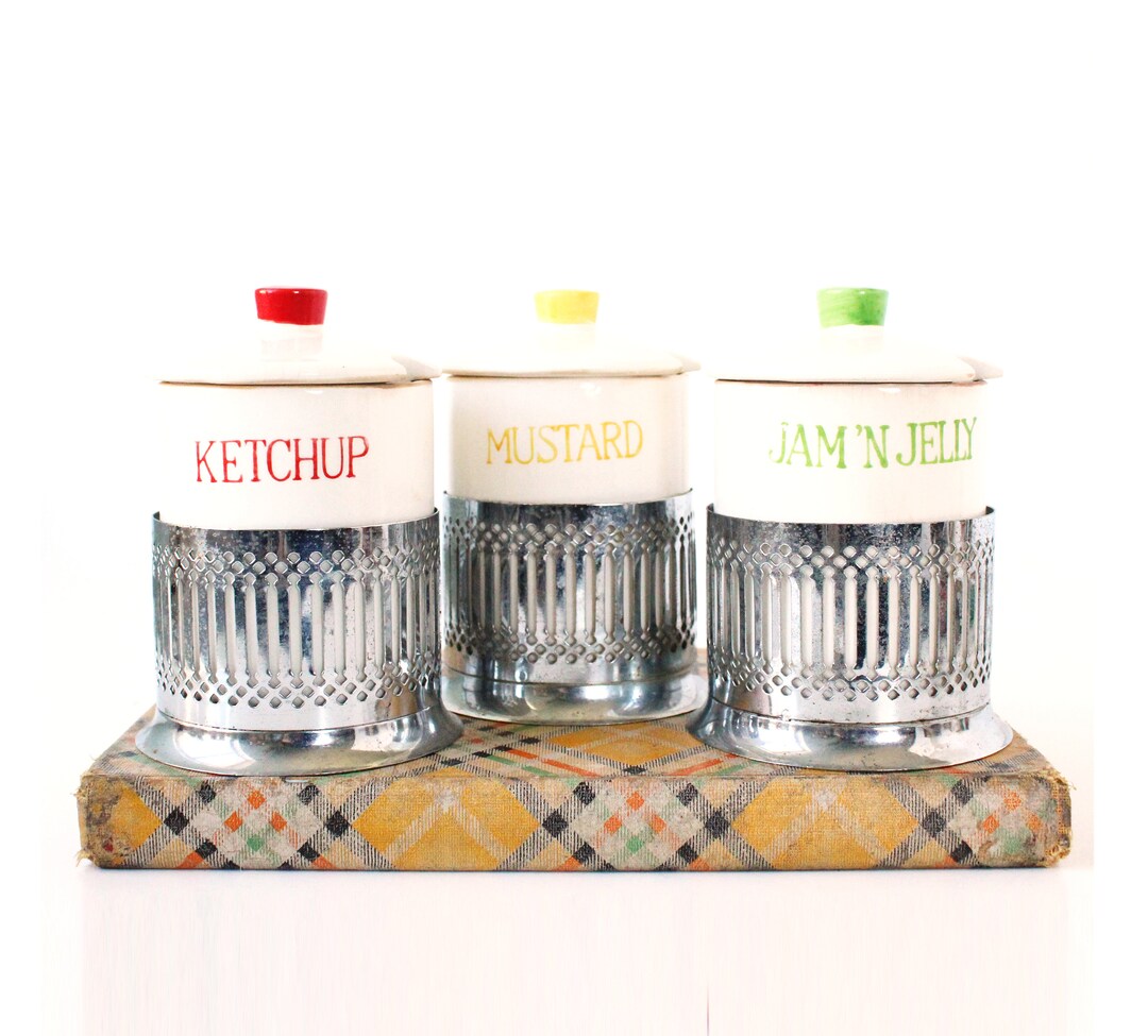 Vintage Condiment Containers, Jam, Jelly, Ketchup, Mustard, Kitchen ...