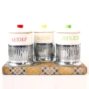 Vintage Condiment Containers, Jam, Jelly, Ketchup, Mustard, Kitchen ...