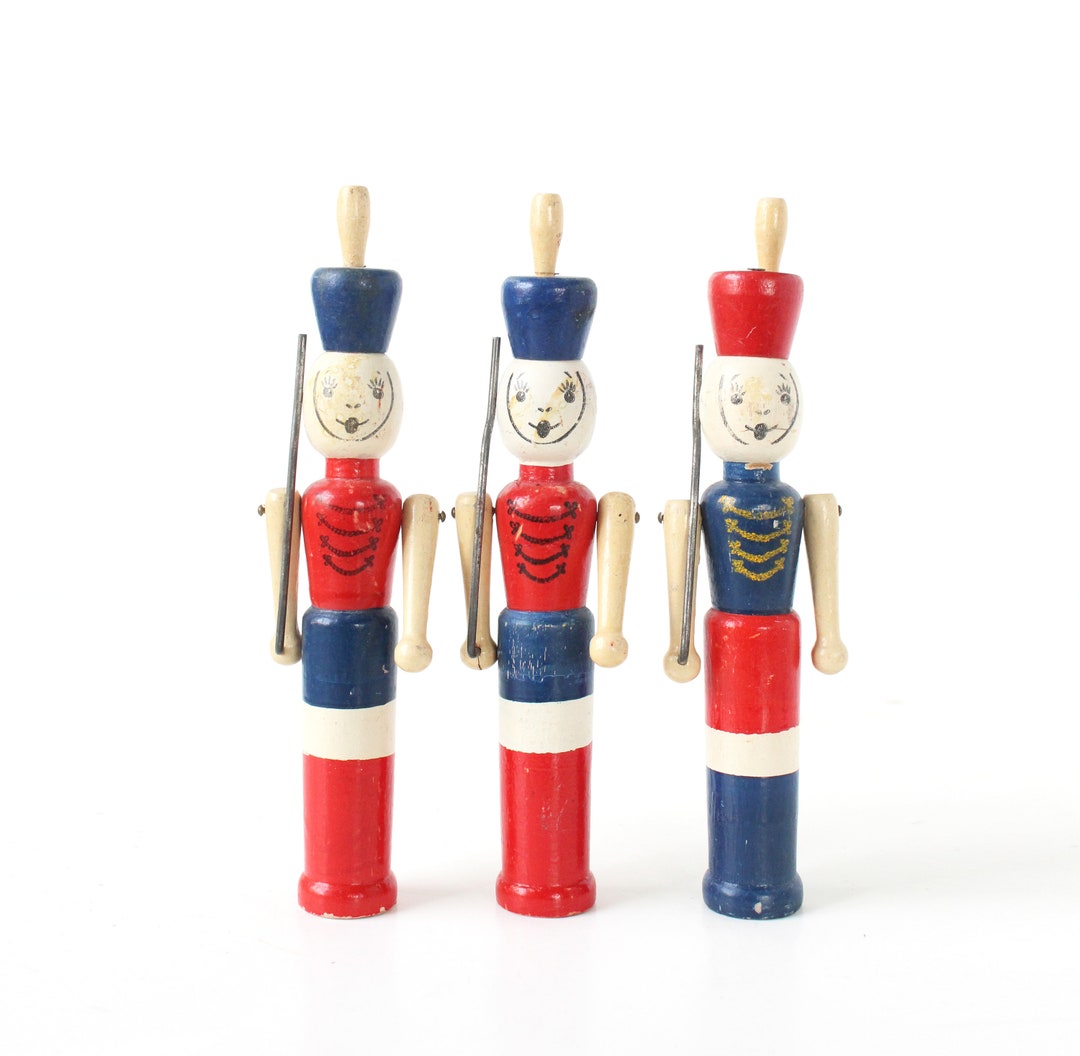 Vintage Toy Soldiers, Set of 3, Bowling Pins, Skittle Set, Primitive ...