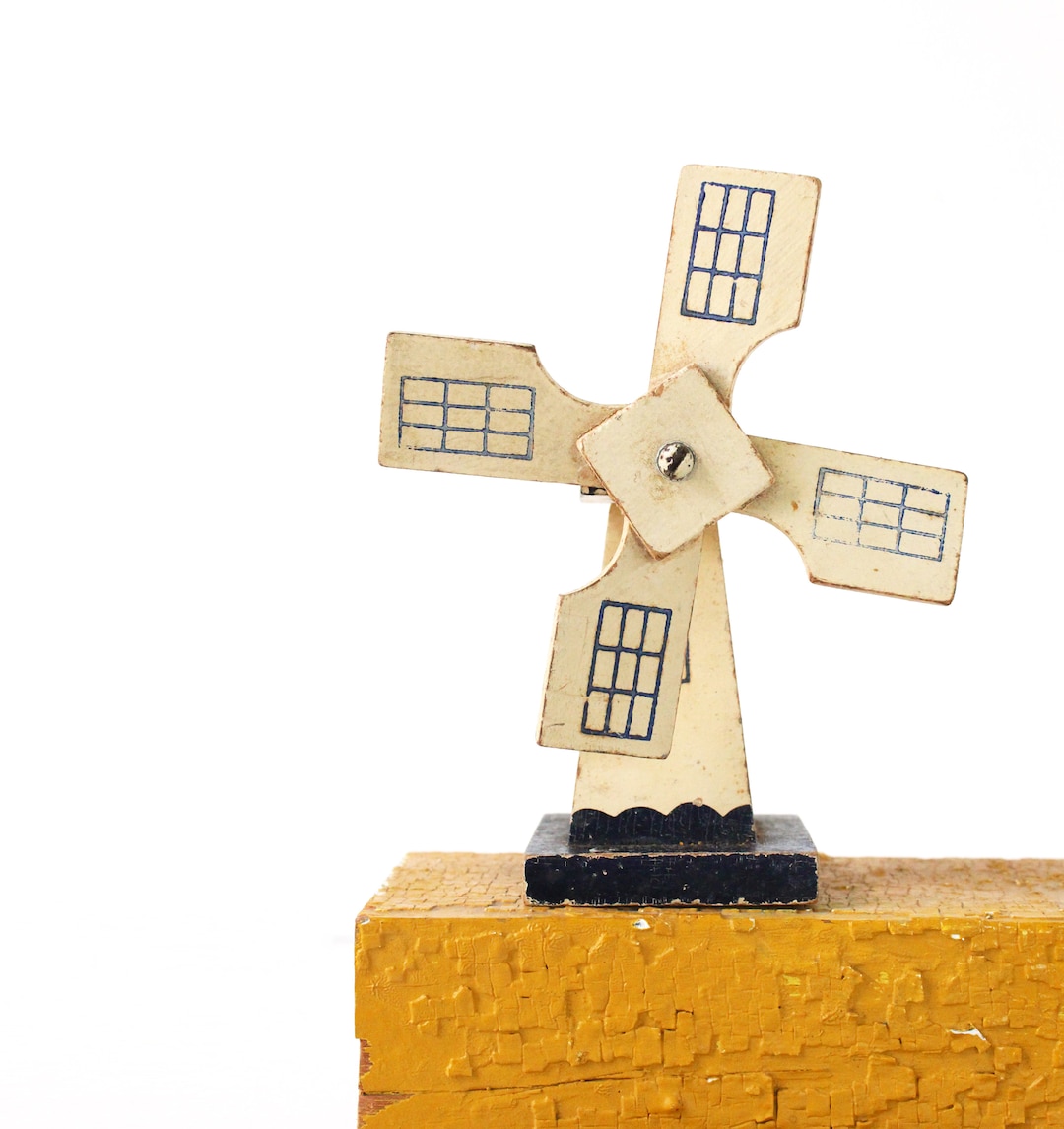 Vintage Whirligig Windmill, Primitive Folk Art, Blue and White Windmill ...