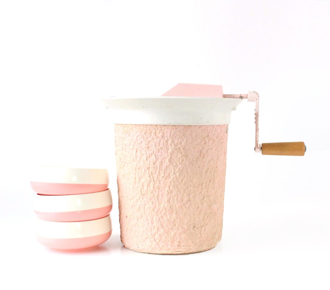 Vintage Pink Ice Cream Maker, Pink and White, Ice Cream Freezer, Hand ...