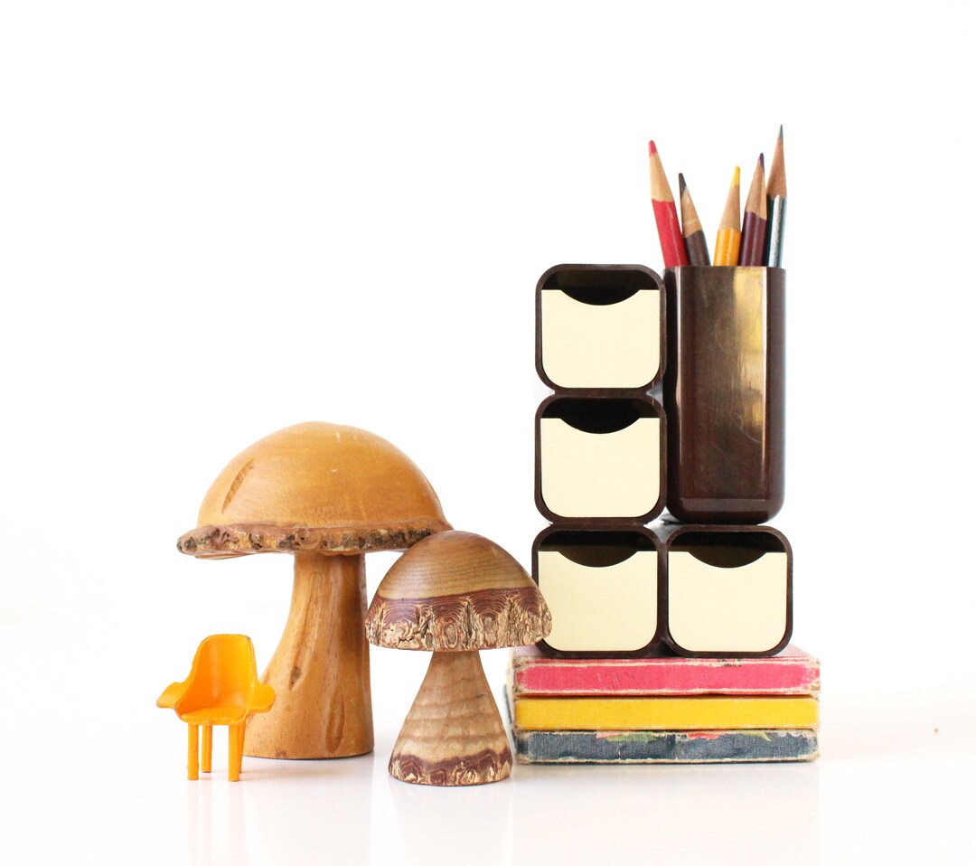 Vintage Mod Desk Organizer, Retro Brown and White Miniature Drawers ...