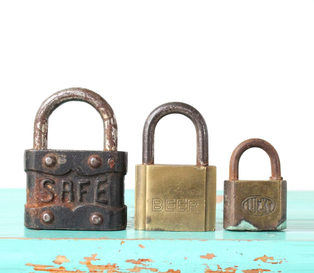 Vintage Brass Lock Collection, SAFE, BEER, LUCKY, Antique Locks ...