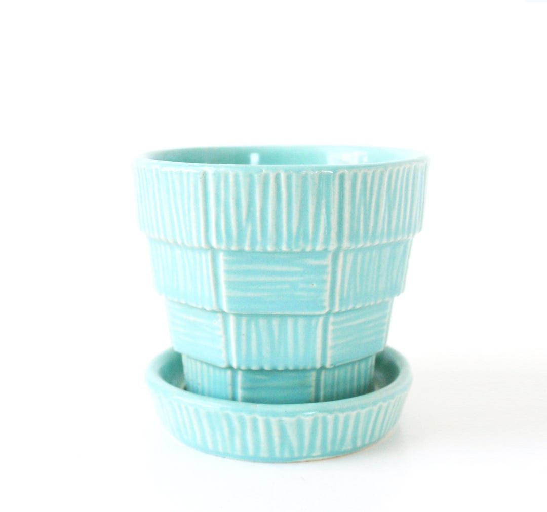 Vintage Mccoy Planter, Blue Basketweave Mccoy Planter, 3" Tall, Vintage ...