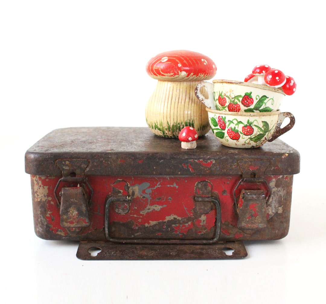 Vintage Red Box, Antique Latch Box, Industrial Metal Box, Vintage ...
