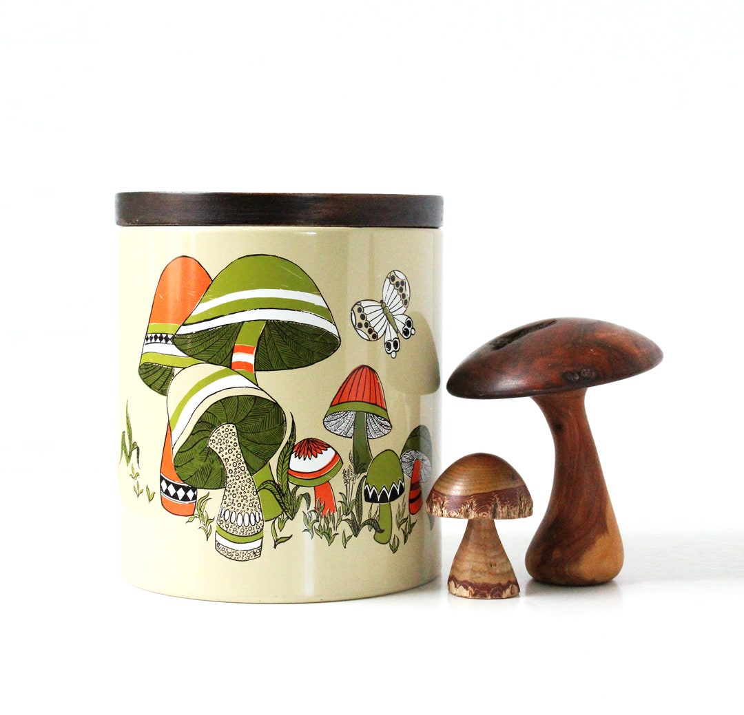 Vintage Mushroom Canister, Retro Kitchen Tin, Ransburg Mushroom Tin ...