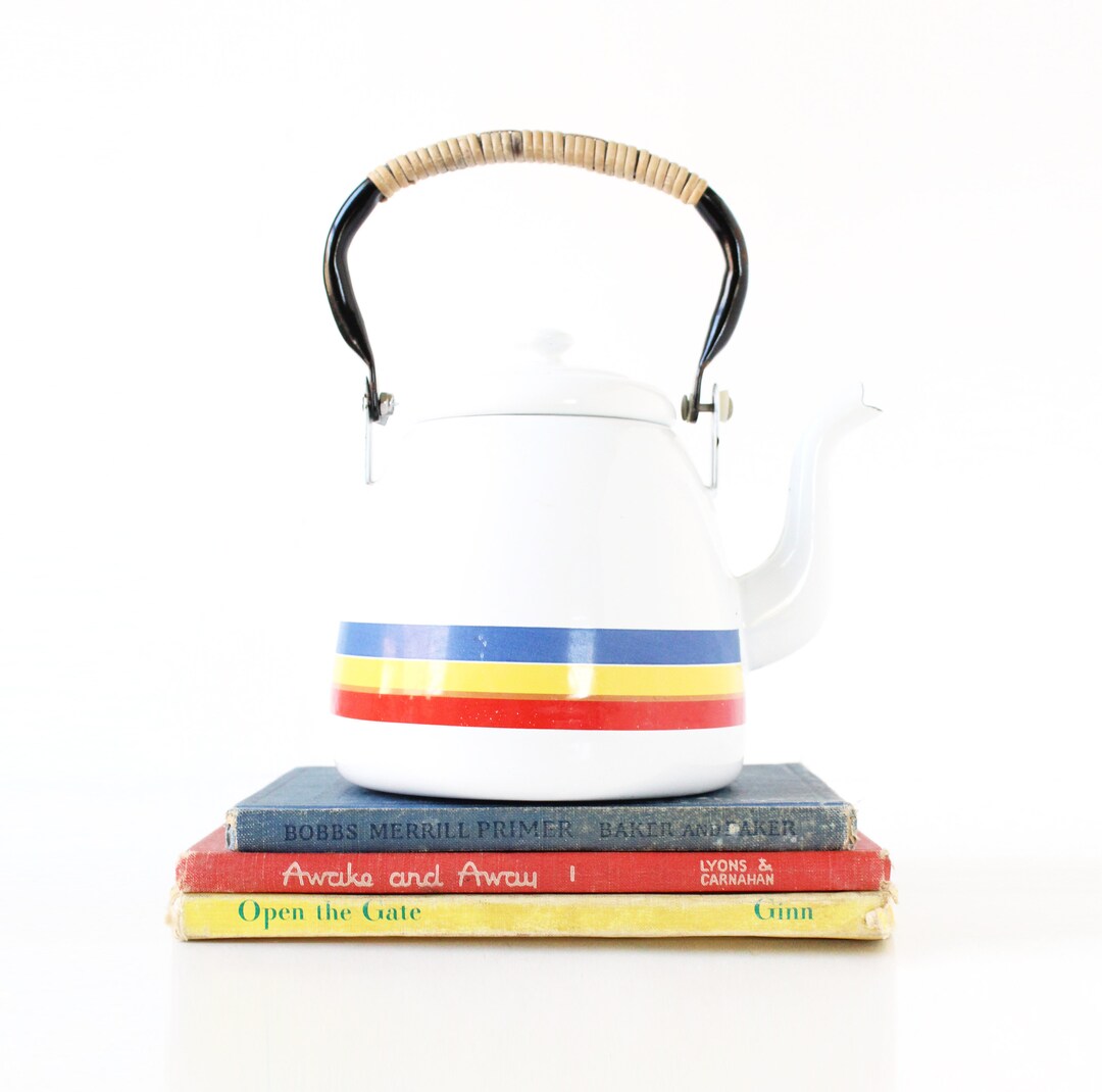 Vintage Stripe Teapot Retro Rainbow Design Enamel Tea - Etsy