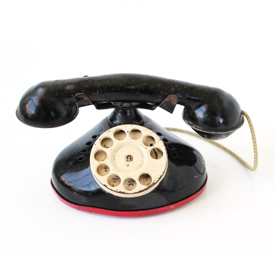 Vintage Toy Telephone, Black Toy Phone, Vintage Tin Toy, Black, White ...