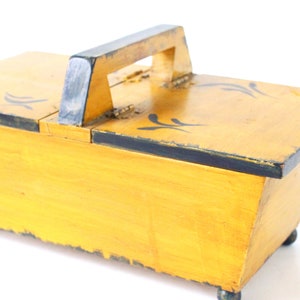 Vintage Sewing Box, Yellow Blue Box, Hand Painted Primitive Box, Cozy ...