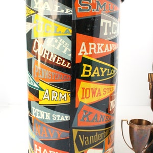 Vintage School Pennant Trashcan, College Tin, Vintage Pennants ...